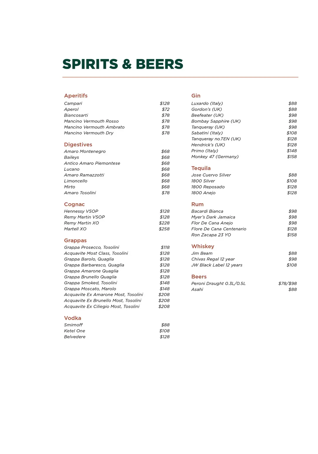 主餐牌 ALC Menu - 香港尖沙咀的Velo Italian Bar & Grill | OpenRice 香港開飯喇